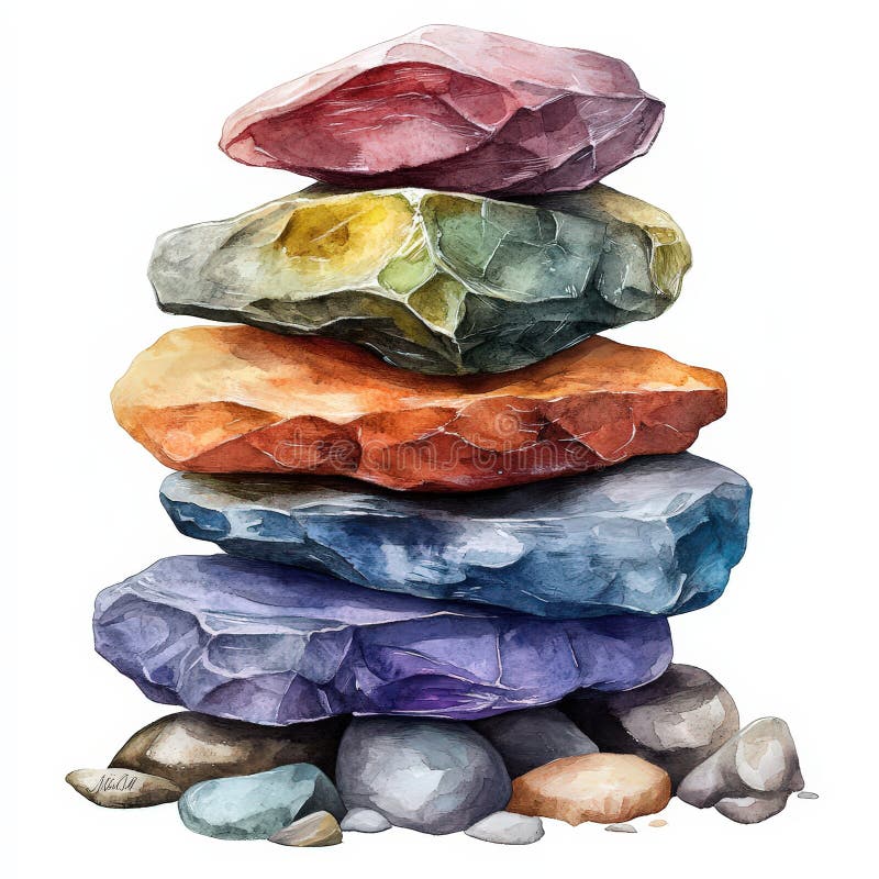Watercolor Stack of Stones in a Zen Pyramid Formation Stock ...