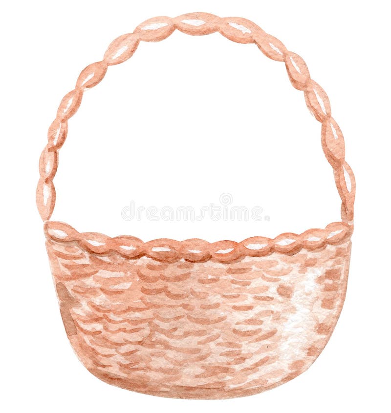 Watercolor Straw Basket Isolated on White Stock Illustration ...