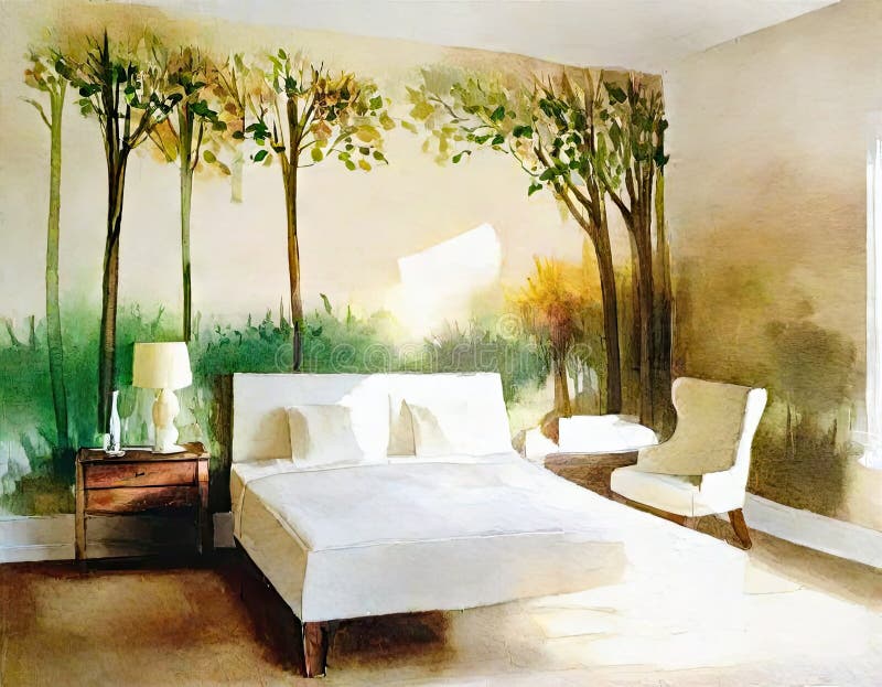 Watercolor of Stunning Artwork on Master Bedroom Stock Illustration ...