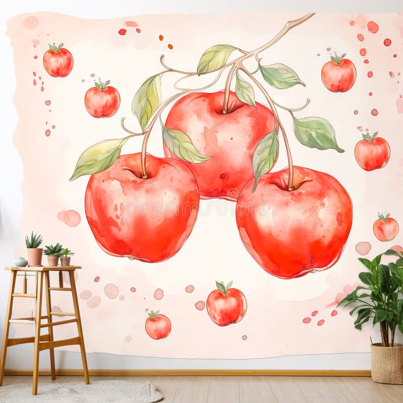 Watercolor Style Apple Fruit Pattern Banner Wallpaper Stock Photo ...