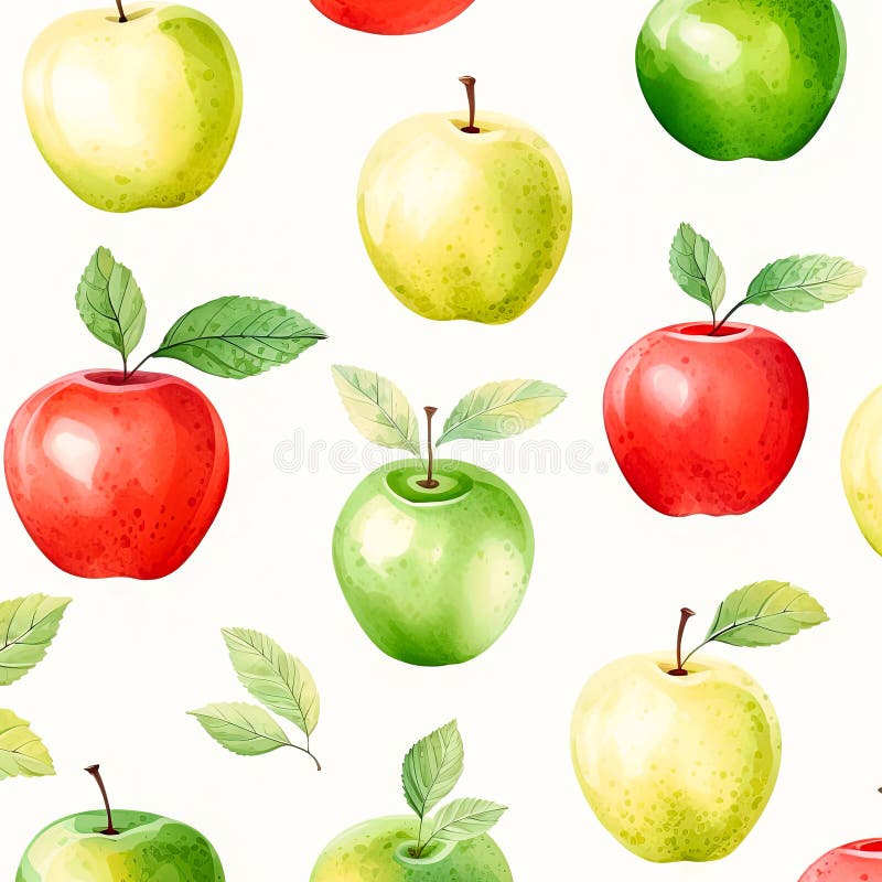 Watercolor Style Apple Fruit Pattern Banner Wallpaper Stock Photo ...