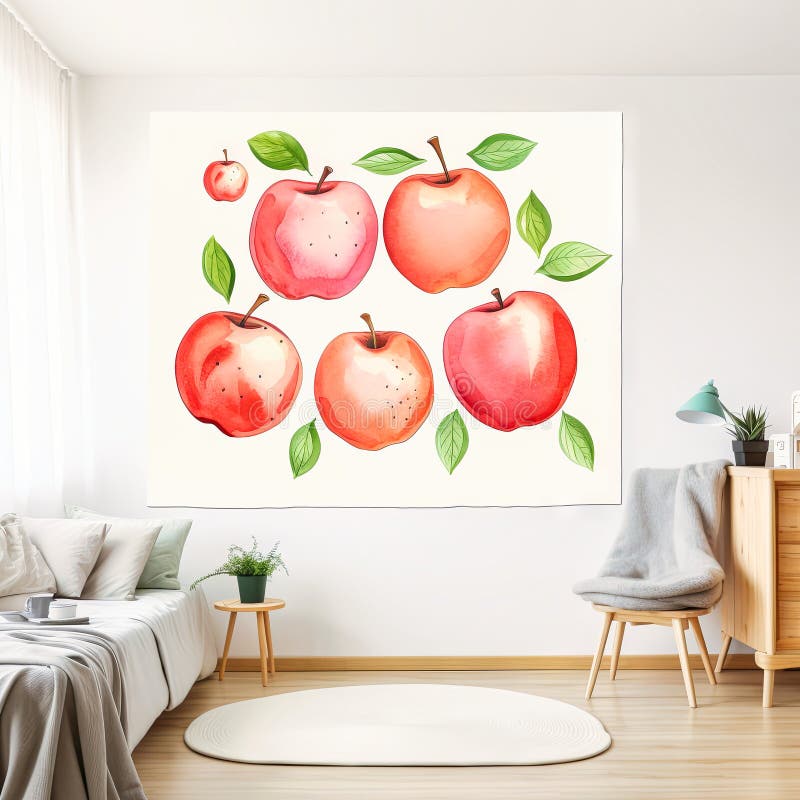 Watercolor Style Apple Fruit Pattern Banner Wallpaper Stock Image ...