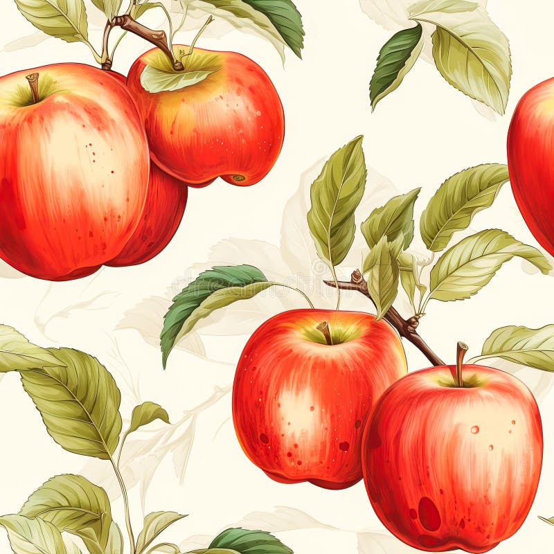 Watercolor Style Apple Fruit Pattern Banner Wallpaper Stock Photo ...