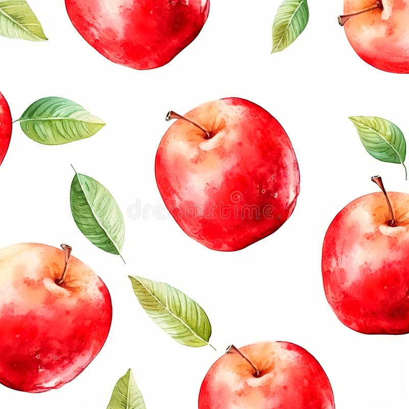 Watercolor Style Apple Fruit Pattern Banner Wallpaper Stock Image ...