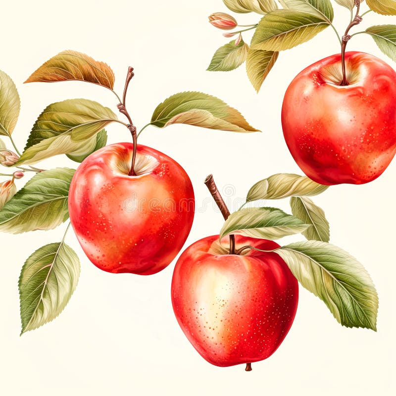 Watercolor Style Apple Fruit Pattern Banner Wallpaper Stock Image ...