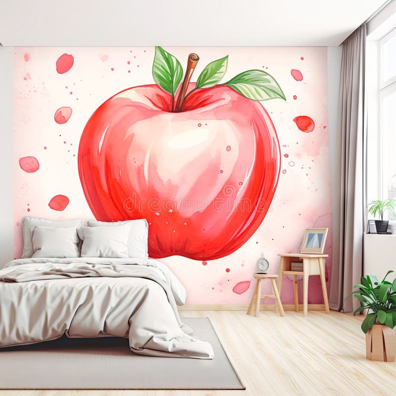 Watercolor Style Apple Fruit Pattern Banner Wallpaper Stock Image ...