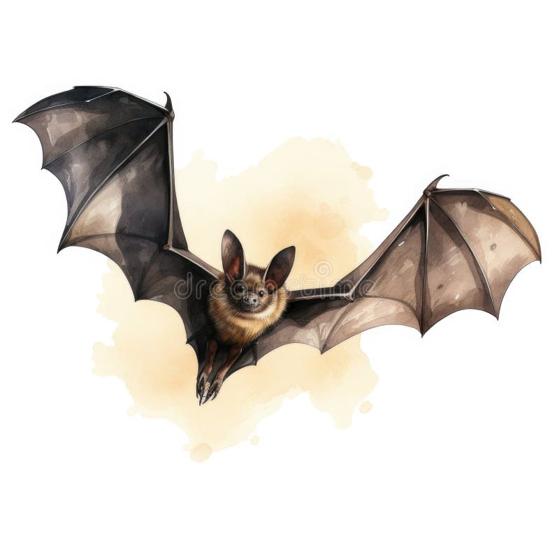 Watercolor-Style Bat Illustration with White Background Stock ...