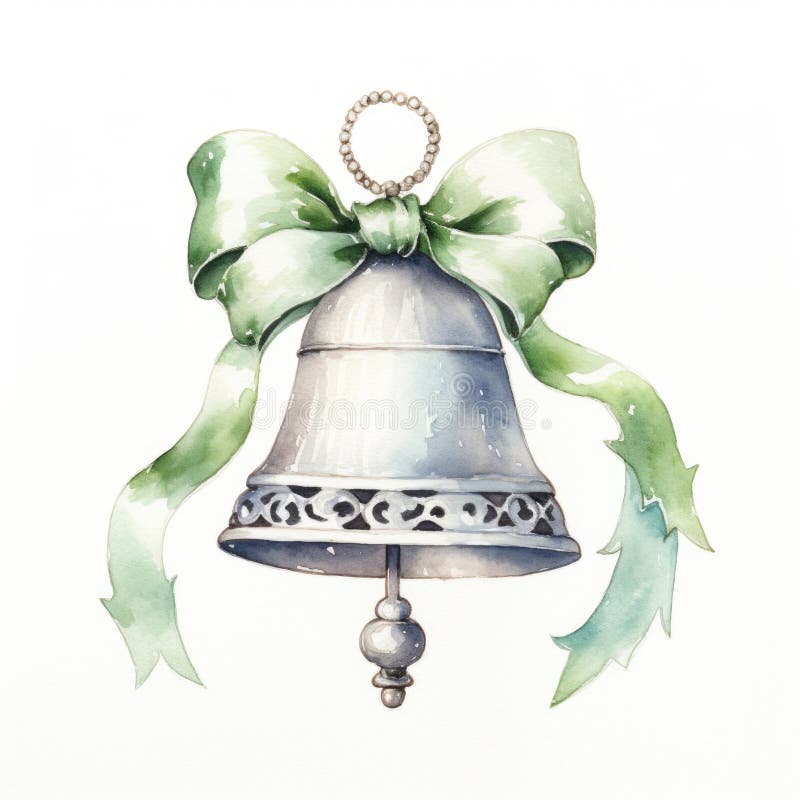 Watercolor-Style Bell with Ribbon with White Background Stock ...