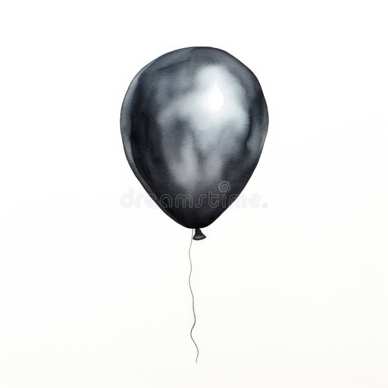 Watercolor-Style Black Balloon with White Background Stock Illustration ...