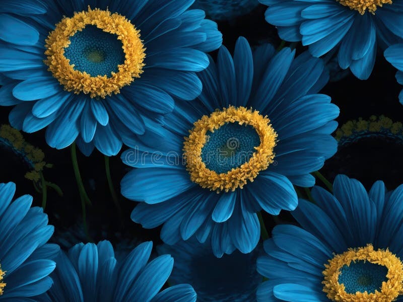 Watercolor Style Blue Gerbera Daisy Flowers Seamless Pattern Stock ...
