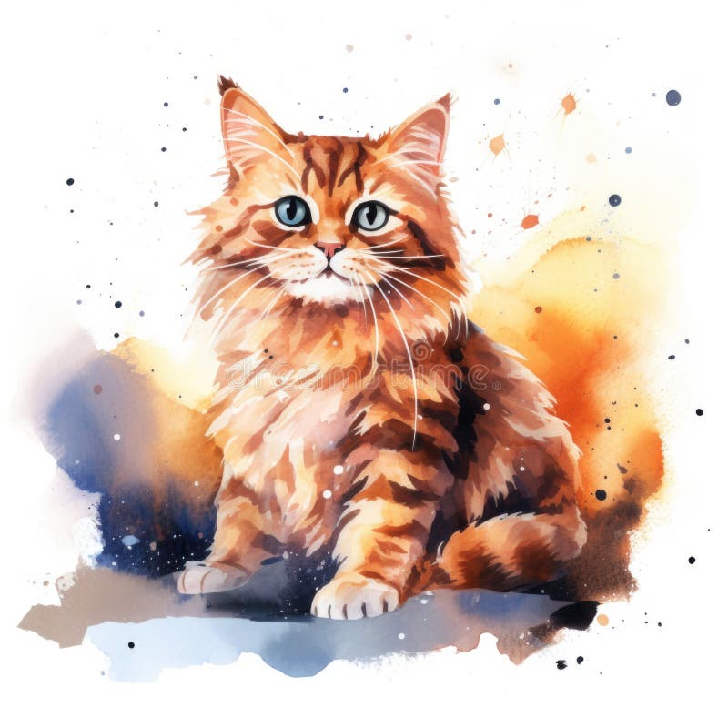 Watercolor-Style Cat on Mars with White Background Stock Illustration ...