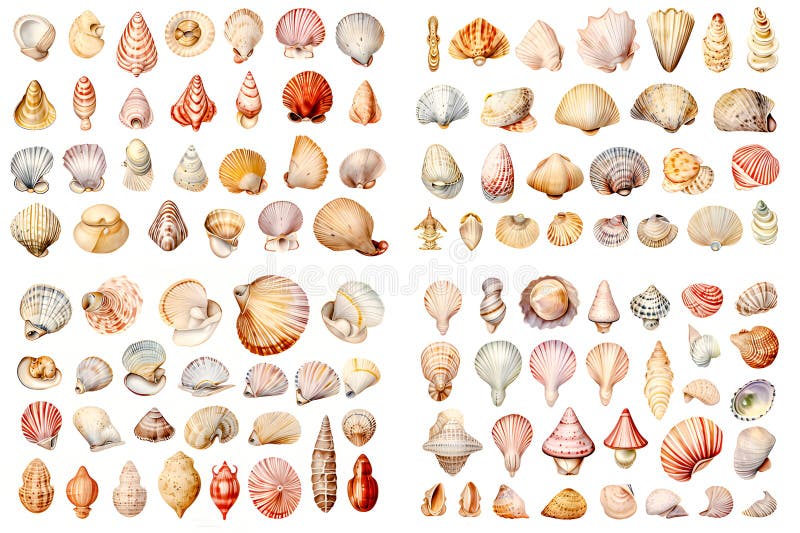 Watercolor Style Clip Art of a Set of Seashells in Different Designs ...
