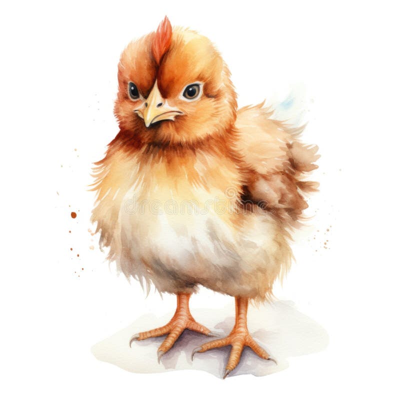 Watercolor-Style Cute Hen with White Background Stock Illustration ...