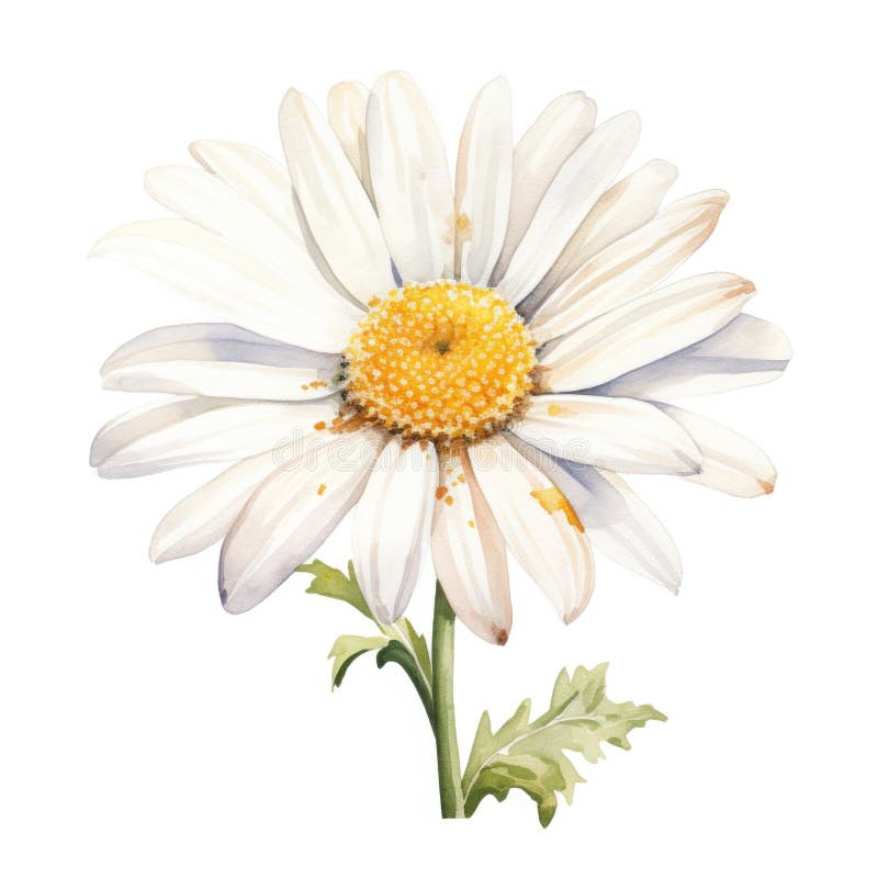 Watercolor-Style a Daisy with White Background Stock Illustration ...