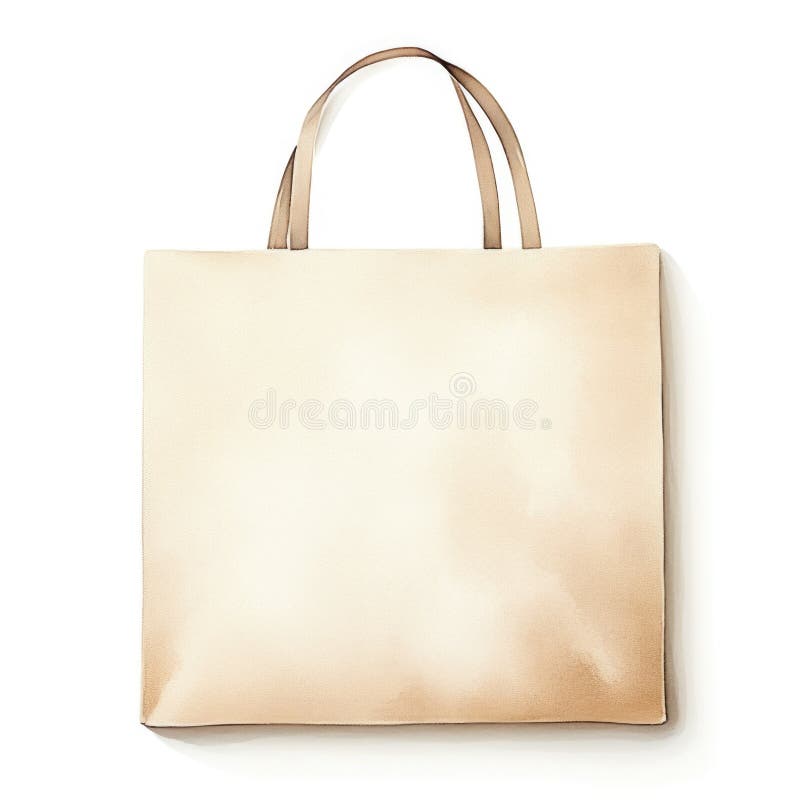 Watercolor-Style Empty Beige Tote Bag with White Background Stock ...