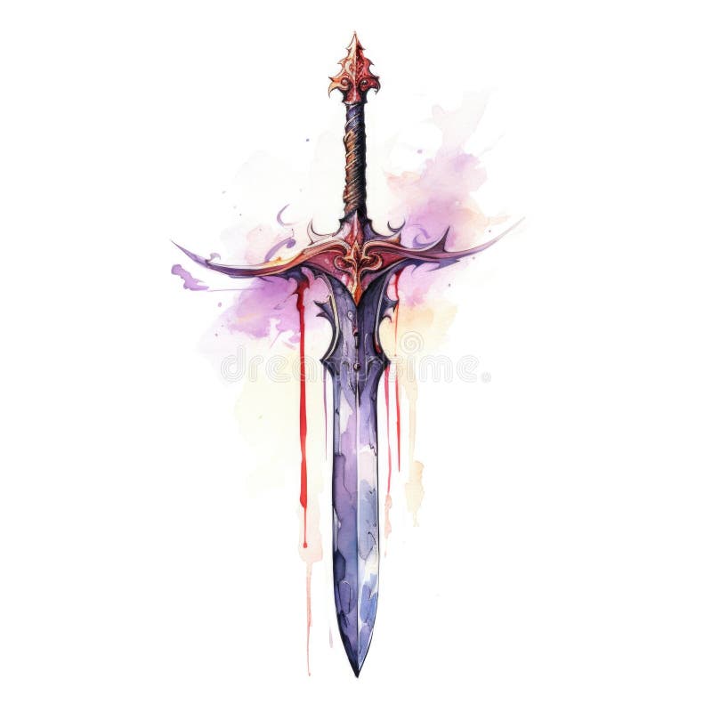 Watercolor-Style Fantasy Sword with White Background Stock Illustration ...