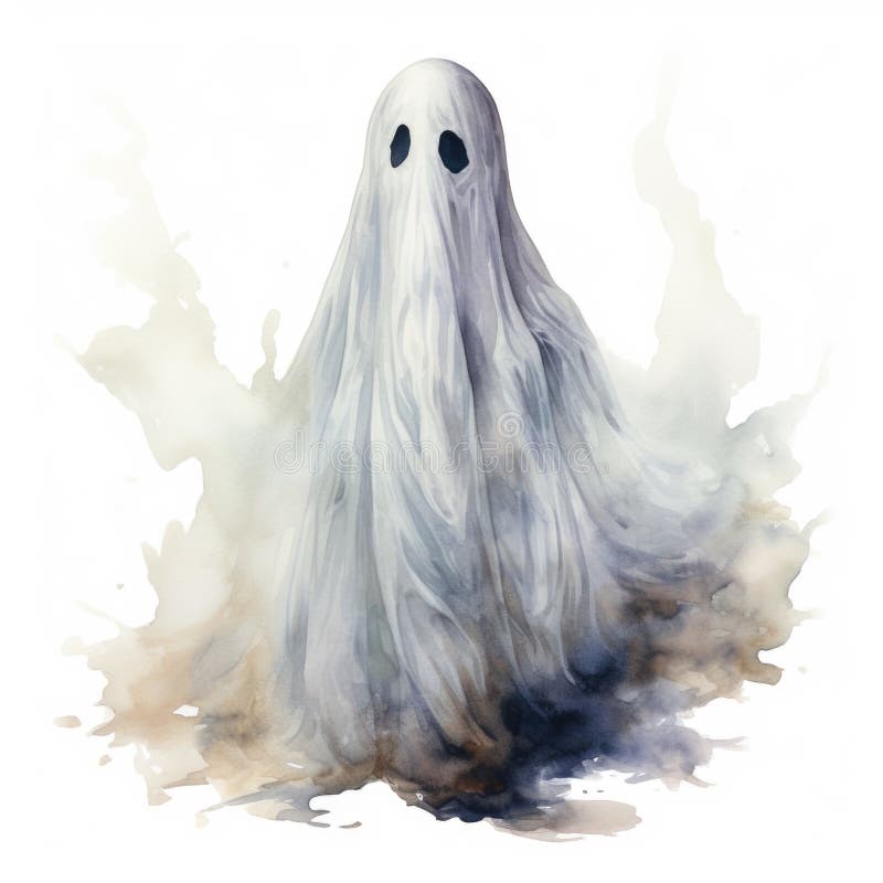 Watercolor-Style Ghost with White Background Stock Illustration ...