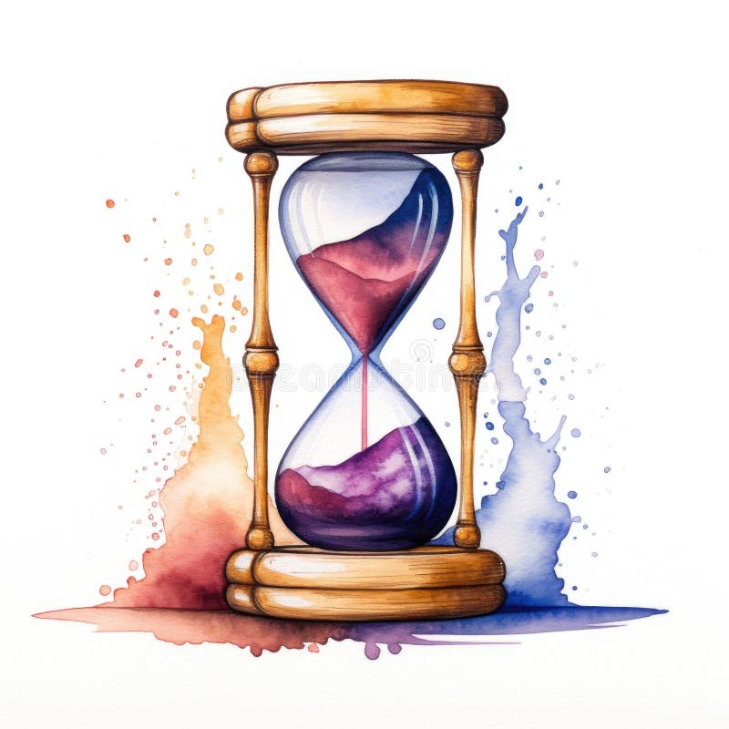 Watercolor-Style Hourglass with White Background Stock Illustration ...