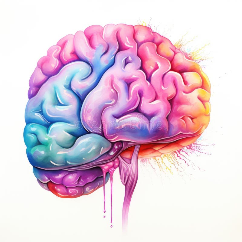 Watercolor-Style Human Brain Illustration with White Background Stock ...