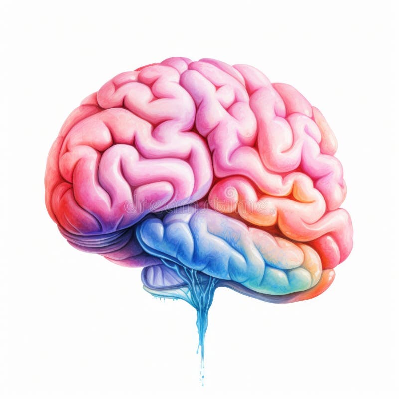 Watercolor-Style Human Brain Illustration with White Background Stock ...