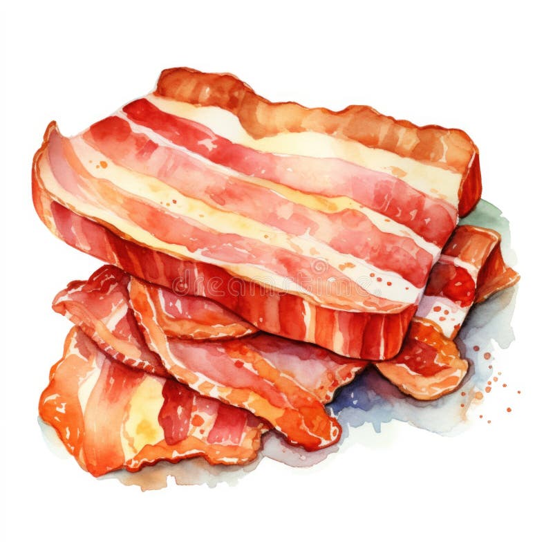 Watercolor-Style Juicy Bacon with White Background Stock Illustration ...