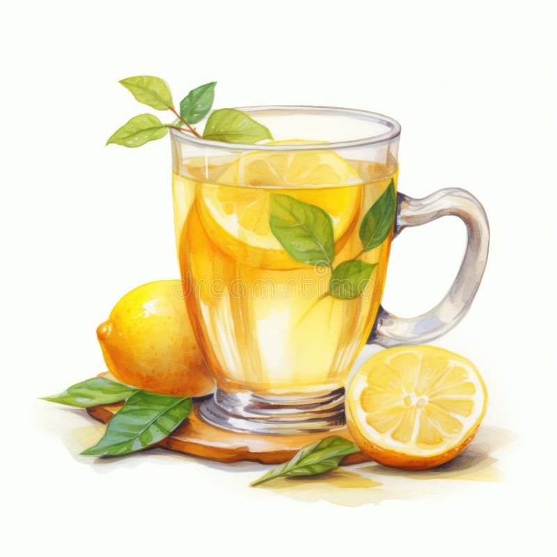 Watercolor-Style Lemon Tea Illustration with White Background Stock ...