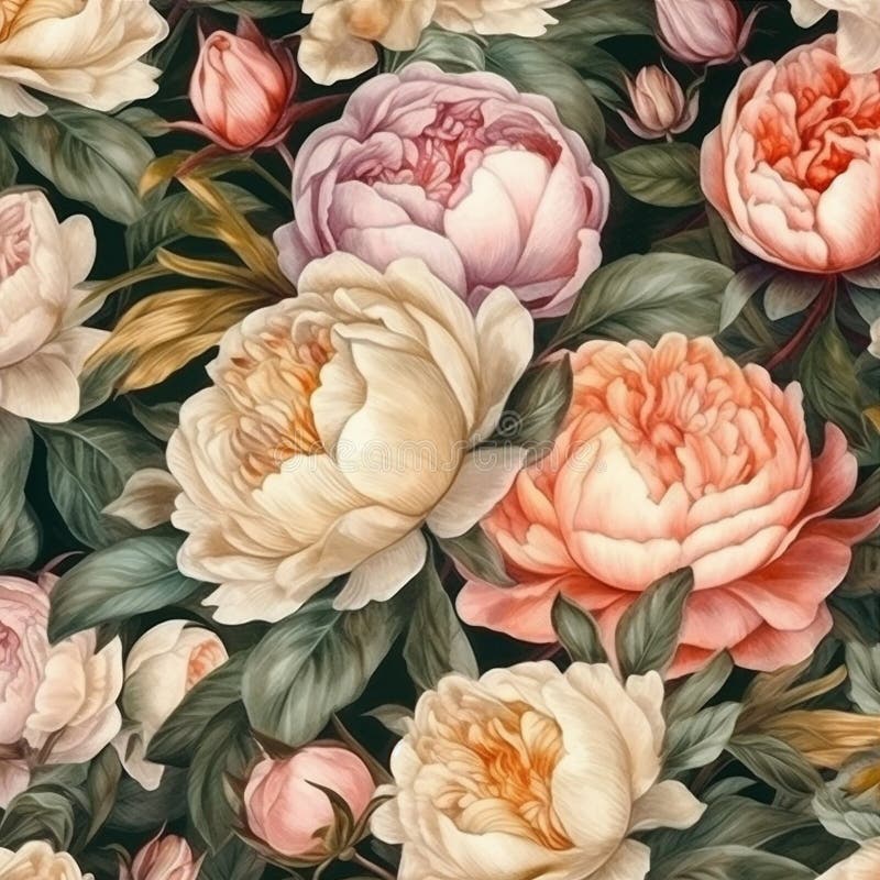 Watercolor Style Pattern with Large Peony Flowers Stock Illustration ...