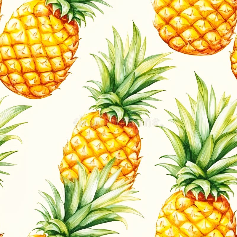Watercolor Style Pineapple Fruit Pattern Banner Wallpaper. Stock Image - Image of texture ...