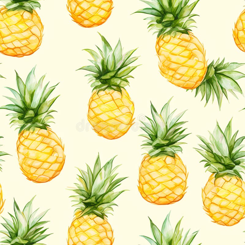 Watercolor Style Pineapple Fruit Pattern Banner Wallpaper. Stock Image ...