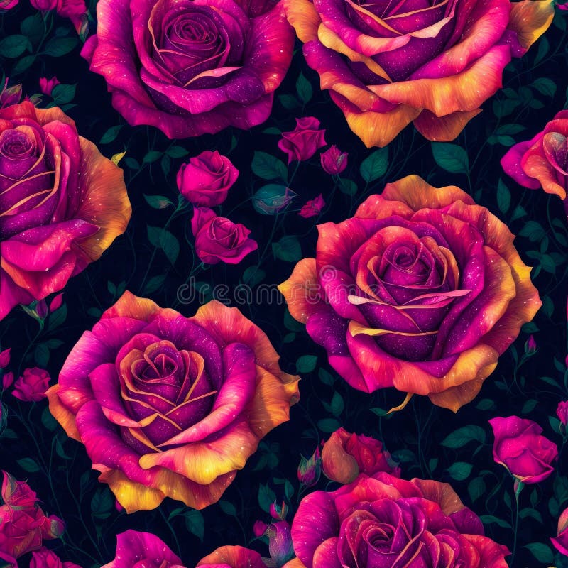 Watercolor Style Pink Rose Flowers Seamless Pattern Design Stock ...