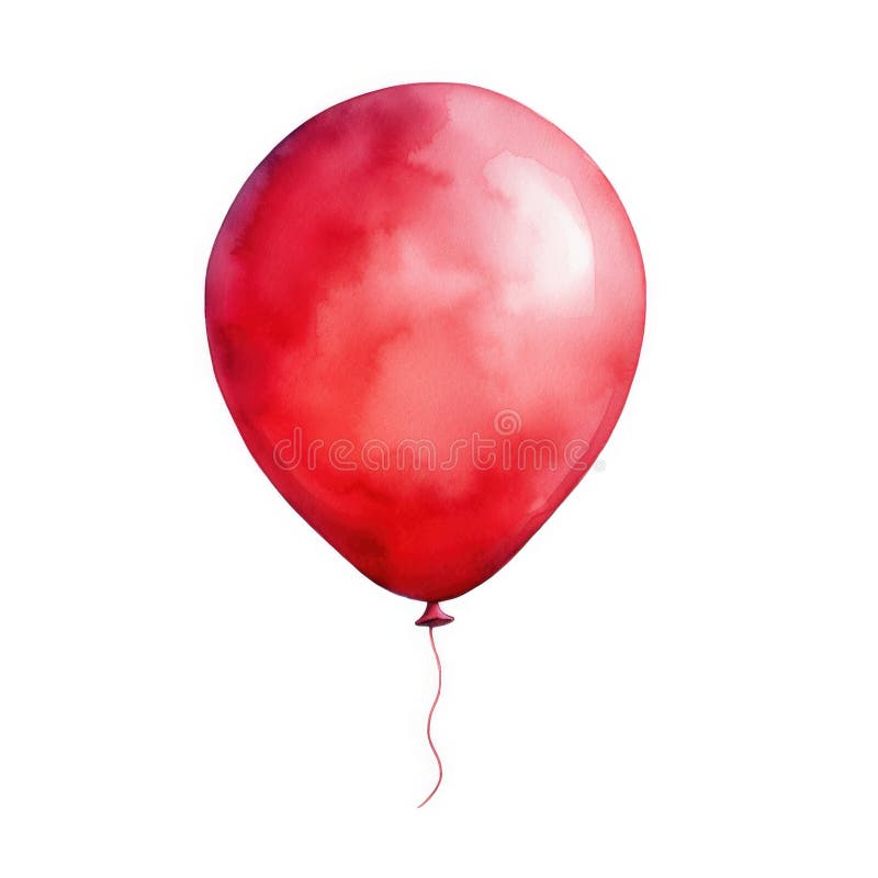 Watercolor-Style Red Balloon with White Background Stock Illustration ...