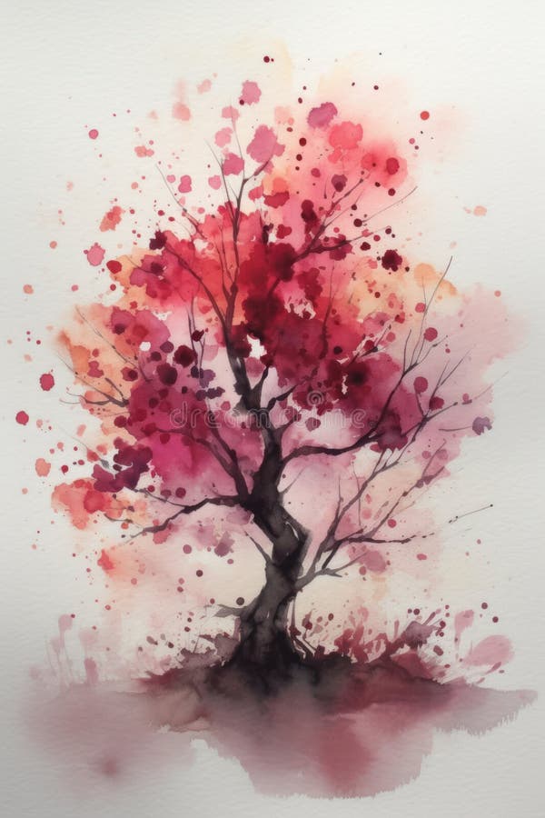 Minimalistic Redbud Tree Watercolor Painting. Stock Illustration ...