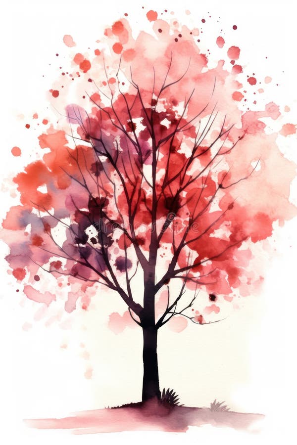 Watercolor Style Redbud Tree Painting with Minimalistic Design . Stock ...