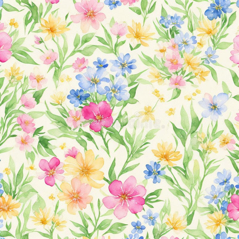 Watercolor Style Seamless Patterns of Wildflowers and Repeating ...