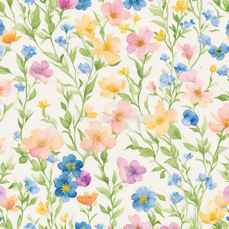 Watercolor Style Seamless Patterns of Wildflowers and Repeating Patterns Design Spring Flowers ...