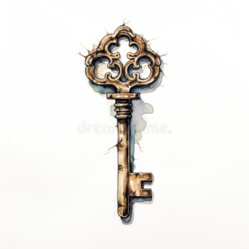 Watercolor-Style a Skeleton Key with White Background Stock ...