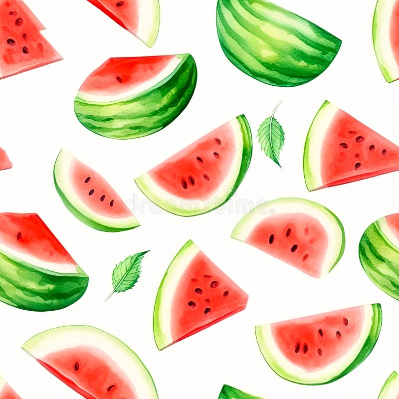 Watercolor Style Watermelon Fruit Pattern Banner Wallpaper Stock Image ...
