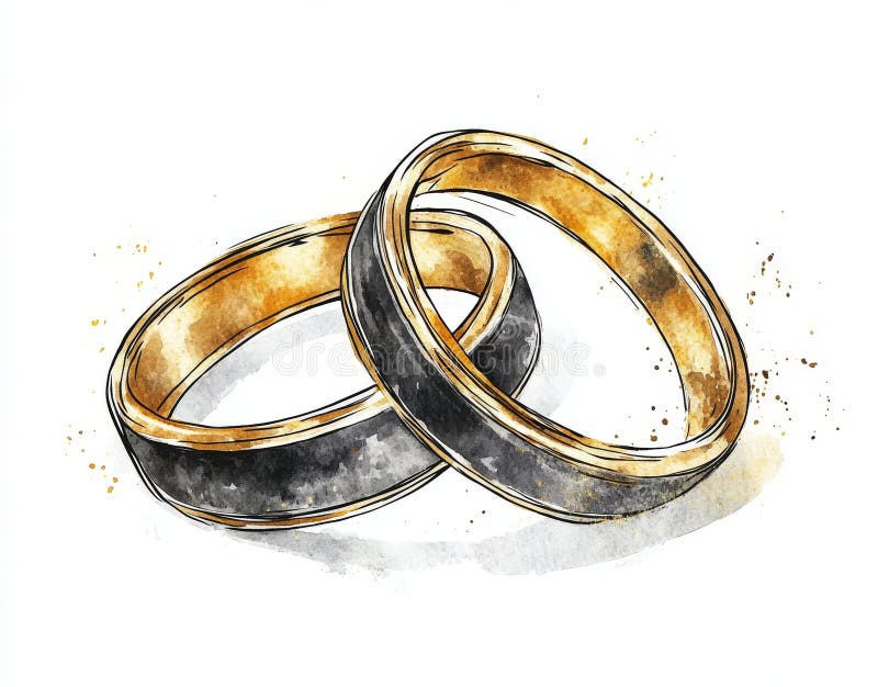 Watercolor-style Wedding Rings, Standing Alone on a White Surface ...
