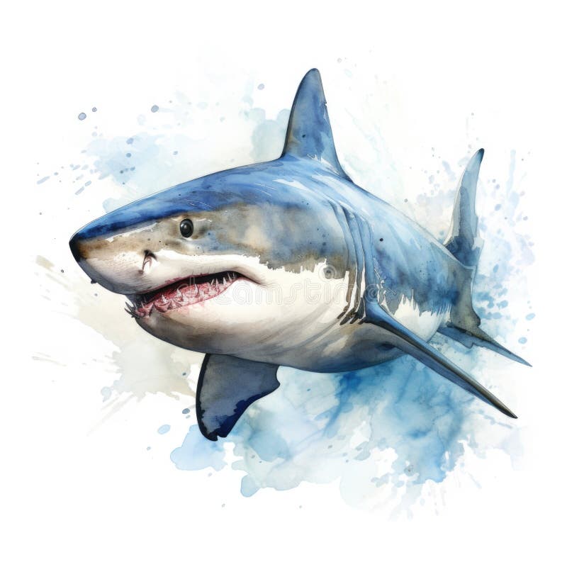 Watercolor-Style White Shark with White Background Stock Illustration ...