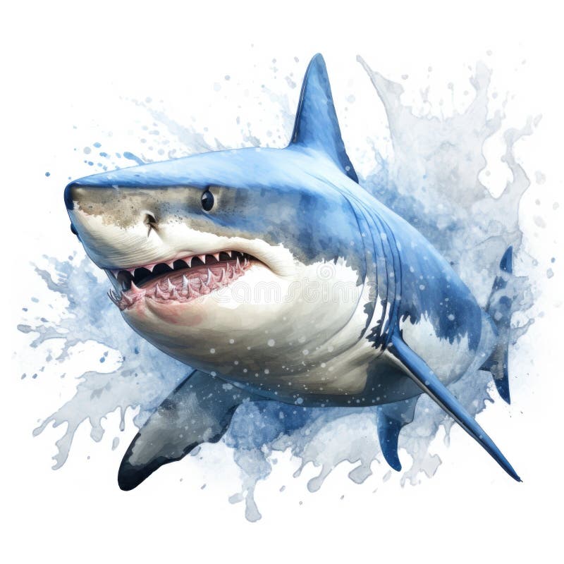 Watercolor-Style White Shark with White Background Stock Illustration ...