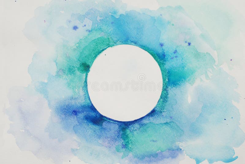 Watercolor Stylized Circle in Blue Colors on a White Textured ...