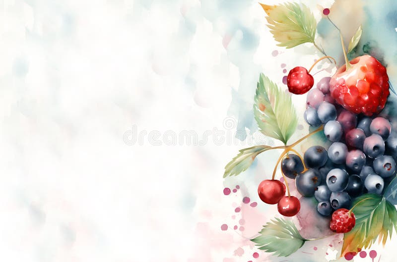 Watercolor Summer Berries Background with Space for Text. Generative AI ...
