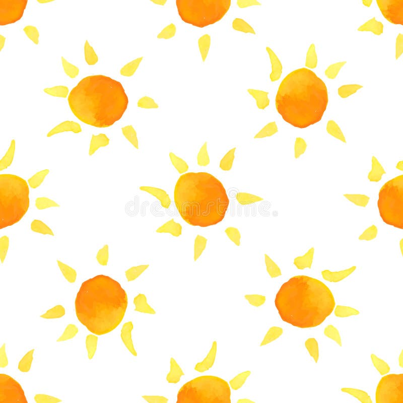 Watercolor Sun Vector Seamless Pattern Stock Vector - Illustration of ...