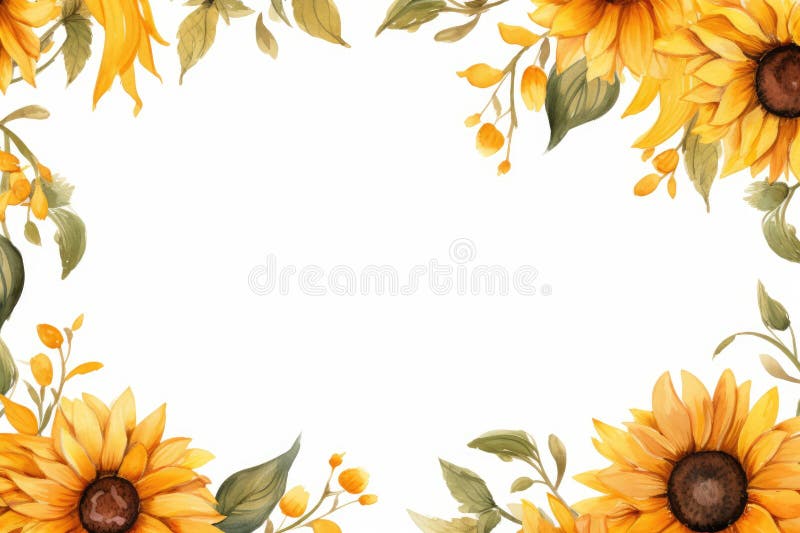 Watercolor sunflower frame stock illustration. Illustration of head ...
