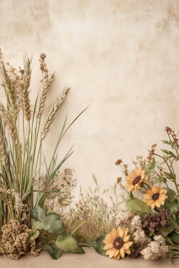 Watercolor Sunflower and Wheat Border for Rustic Autumn Designs Stock ...