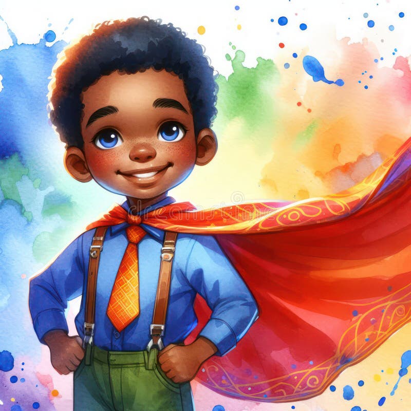 Watercolor Superhero Boy with Flowing Cape Symbolizing Courage Stock ...