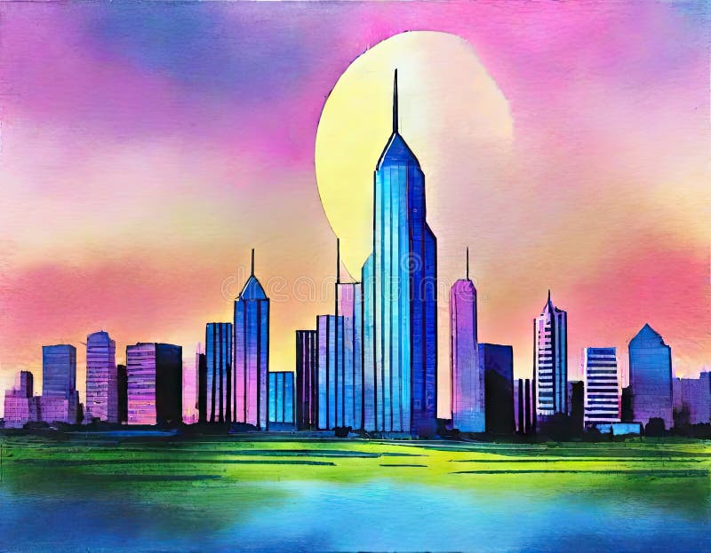 Watercolor of Synthwave RetrowaveArt Stock Illustration - Illustration ...