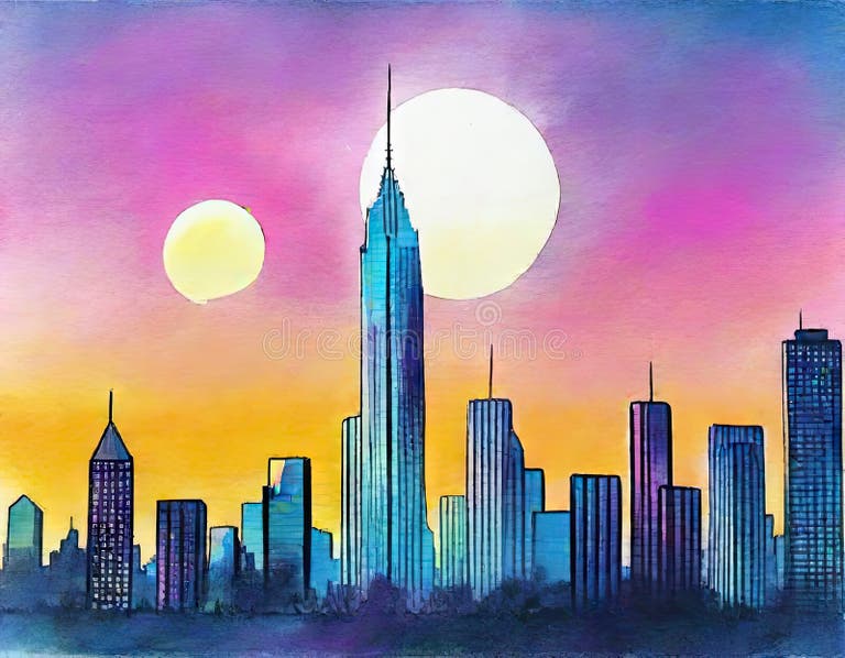 Watercolor of Synthwave RetrowaveArt Stock Illustration - Illustration ...