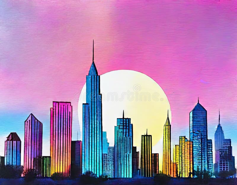 Watercolor of Synthwave RetrowaveArt Stock Illustration - Illustration ...