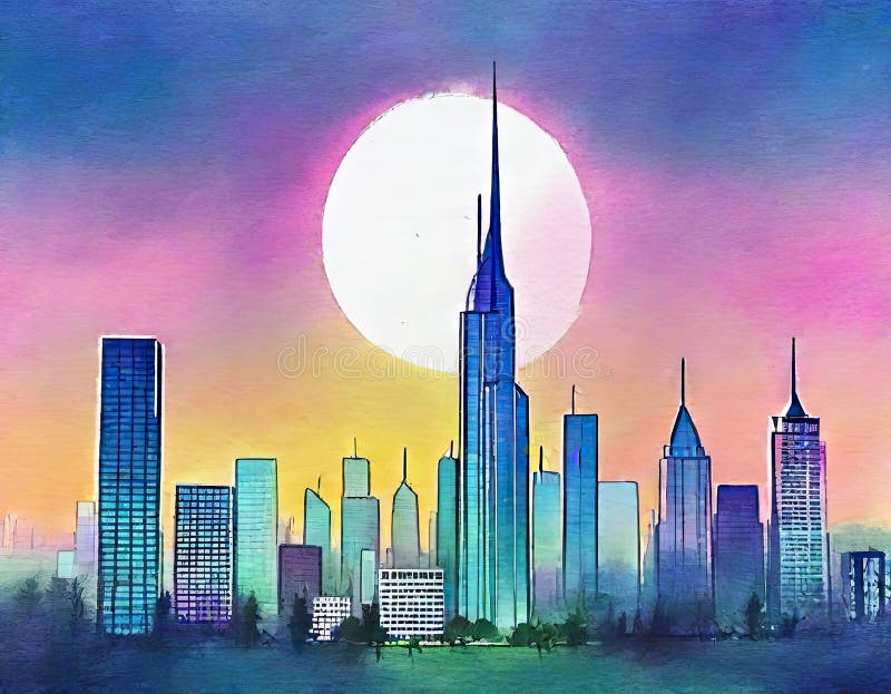 Watercolor of Synthwave RetrowaveArt Stock Illustration - Illustration ...